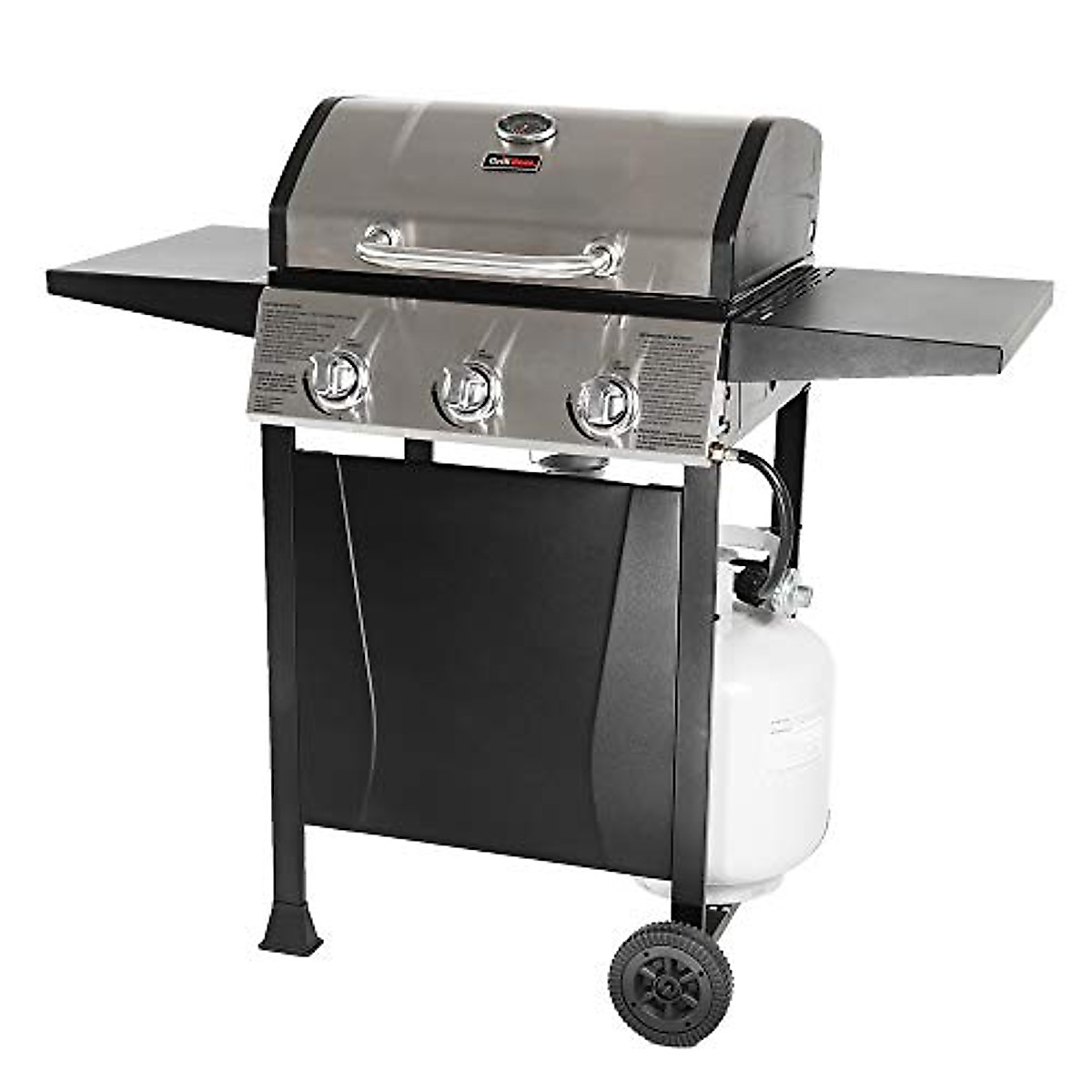 Grill Boss GBC1932M Outdoor BBQ 3 Burner Propane Gas Grill for Barbecue Cooking with Top Cover Lid, Wheels, & Side Shelves, Black