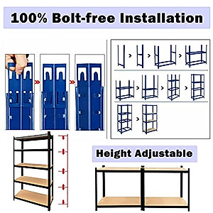 VickyHome Heavy Duty 4 Tier Storage Metal Shelf Unit, Adjustable Utility Rack Shelves with MDF Boards, Organization Multipurpose Shelf for Shed, Workshop, Warehouse, 875KG Capacity