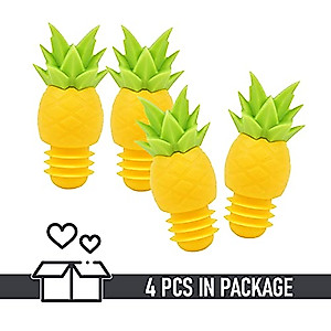 Cute Wine Stoppers for Wine Bottles - 4Pcs Funny Wine Stoppers Pineapple Small Bottle Caps for Crafts Cork Wine Bottle Stopper- Yellow Silicone Wine Stopper Wine Bottle Sealer Bottle Top Covers