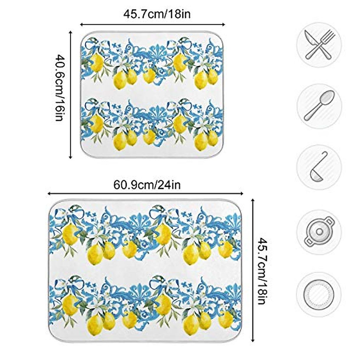 Tamniee Lemons Dish Drying Mat Yellow Blue Kitchen Dry Mats Decor Absorbent Baby Bottle Pad for Home Counter Drainer Countertops, 16x18in (g69531602p523c558s1113)