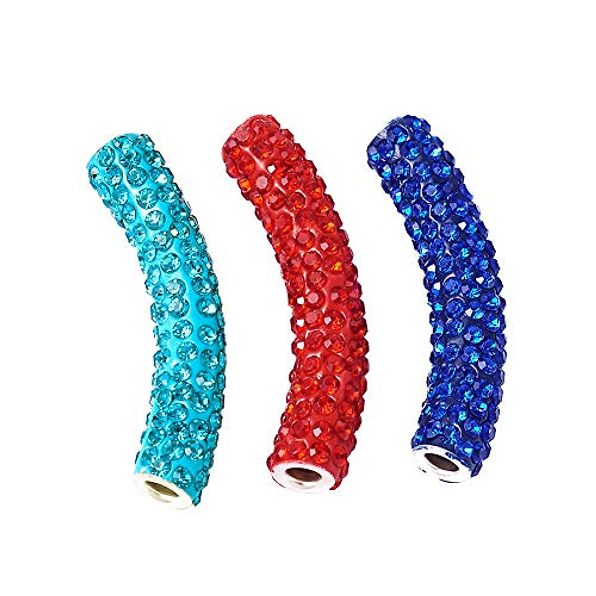 Craftdady 10pcs Mixed Colors Rhinestone Curved Noodle Tube Beads 45-46.5mm Large Hole Long Tube Metal Spacer Beads for Jewelry Making Hole: 4mm