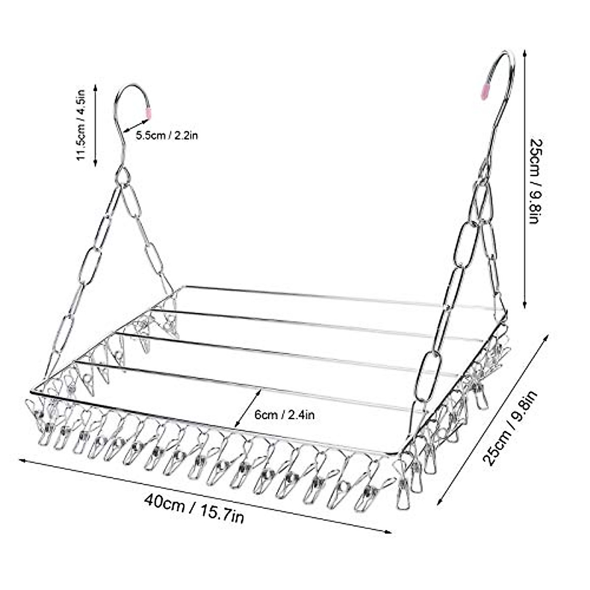 KJAOYU Stainless Steel Sock Drying Rack with 36 Clips,Clothes Drying Rack - Stainless Steel Socks Shoes Hanger Organizer with 36 Clips for Balcony