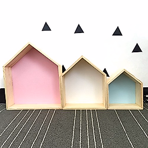 Leisuretime Wall Floating Shelf, House Shape Wall Storage Shelf Wooden Display Hanging Shelving Children's Room Decoration (White)