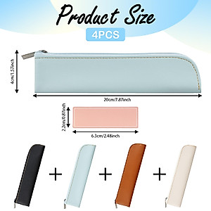 WATUNID 4 Pcs Small Pencil Pouch with 60 Packs Label Stickers, Cute Pencil Case Lovely Stationary, Portable Aesthetic Pencil Case with Zipper for Pens, Makeups, Coins, Markers(Black+Blue+White+Brown)