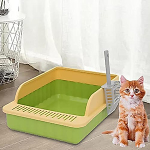 MagiDeal Pet Litter Tray Potty Toilet High Sided Cat Litter Box for Small and Medium Cats, Green Yellow