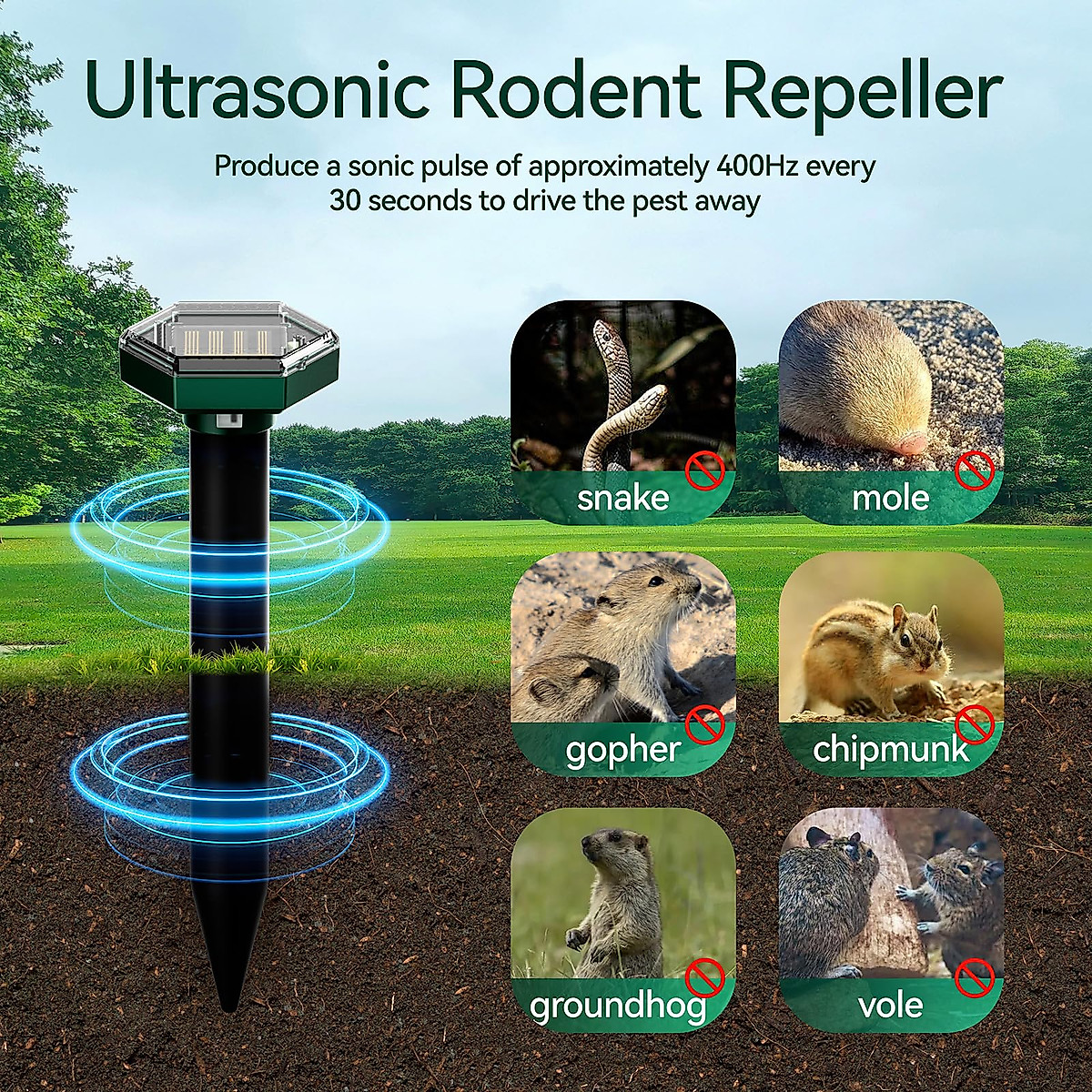 Mole Repellent Solar Powered 4 Pack buzzkick Solar Mole Repellent Ultrasonic Rodent Repeller，Vole Repellent Outdoor，Ultrasonic Pest Repeller for Yard