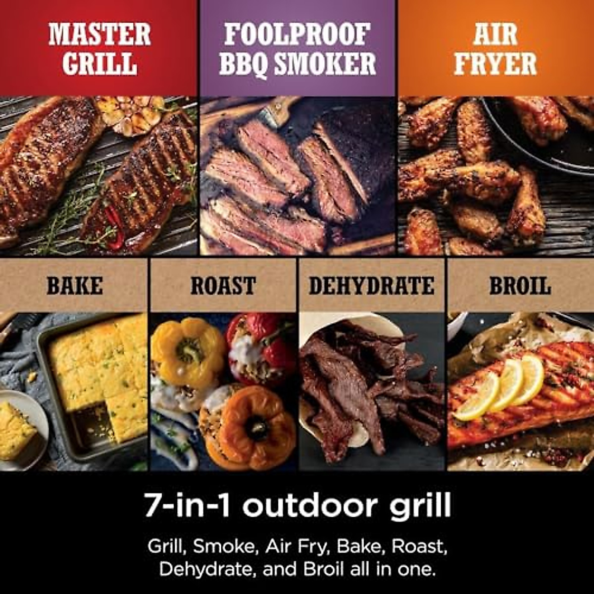 Ninja OG701 Woodfire Outdoor Grill & Smoker, 7-in-1 Master Grill, BBQ Smoker, Air Fryer plus Bake, Roast, Dehydrate, & Broil, uses Woodfire Pellets(1 Pack Included), Portable, Electric, Red (Renewed)