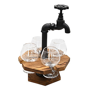 Owlgift Industrial Pipe & Burnt Wood Beer/Whiskey Flight Set with 4 Glasses, Cast Iron Faucet Spigot Design