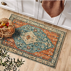 Lahome Boho Retro Ultra-Thin Indoor Door Mat 2x3,Washable Non-Slip 24"x35" Entryway Rugs Low-Pile Absorbent Front Door Doormats Inside Soft Entry Entrance Dirt Trapper,Orange