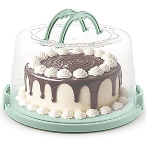 MosJos EXTRA LARGE Cake Carrier, Cake Stand with Lid and Foldable Handles - Multifunctional Serving Platter and Cake Plate - Cake Container with Dome and Strong Snaps 13 x 13 x 7 inch (White)