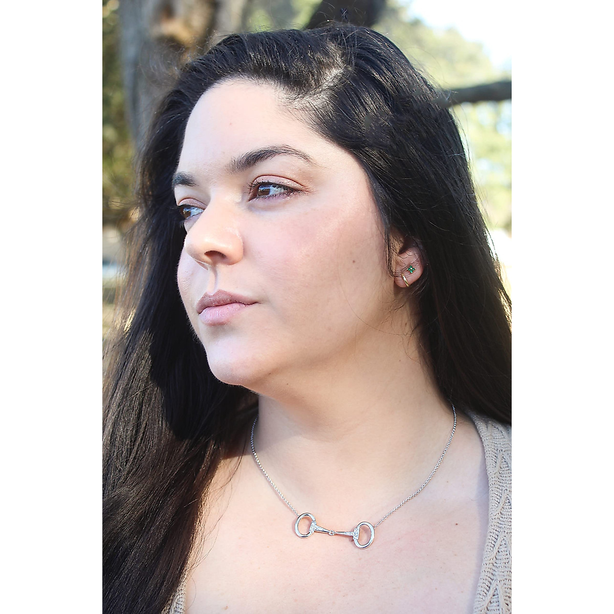 Tack Shack of Ocala Jumping Horse Necklace, Sterling Silver Horse Themed Necklace, Equestrian Necklace, Necklace in Box and Gift bag (Snaffle Bit)