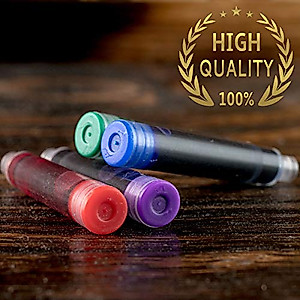 Extra Ink Cartridges for Most Fountain Pens Including Monaggio Pens. Fancy Pack of 20 Refill Cartridges for your Fountain Pens and Monaggio Pen: Blue, Purple, Green & Red
