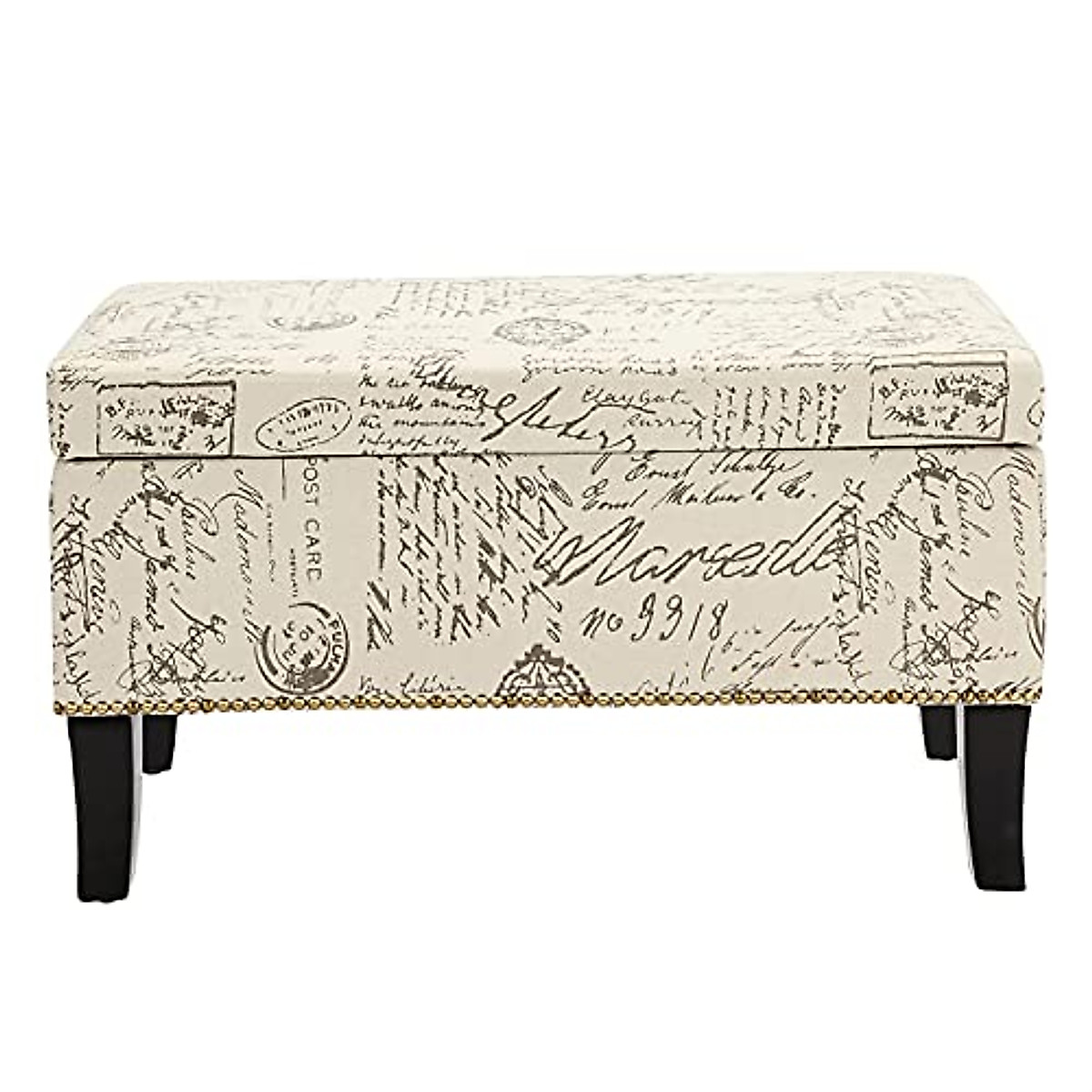 FIRST HILL FHW Dream Lift-Top Storage Ottoman Bench with Fabric Upholstery,Brown Script
