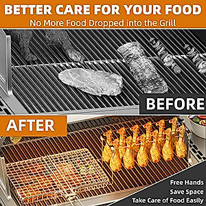 VOXPOA Grill Accessories, Grill Basket and Grill Rack, Portable Folding Stainless Steel Fish Grilling Basket with Removable Handle for Vegetables Steak, Grill Rack for Smoker Grill or Oven