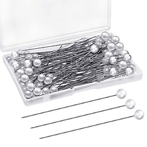 Corsage Boutonniere Pins Faux Pearl Head Pins Wedding Bouquet Pins White Straight Pins for Sewing Craft Wedding Decorations (100 Pieces with 1 Box)