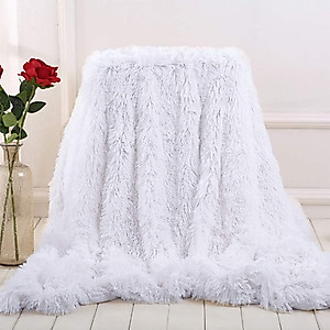HOMORE Soft Fluffy Blanket Fuzzy Sherpa Plush Cozy Faux Fur Throw Blankets for Bed Couch Sofa Chair Decorative, 50''x60'' White