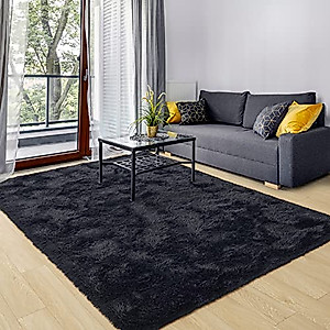 Ultra Soft Black Rugs for Bedroom 4x6 Feet, Fluffy Shag Area Rugs for Living Room, Large Comfy Furry Rug for Boys Kids Baby Room Decor, Non Slip Nursery Rug Modern Indoor Fuzzy Floor Carpet
