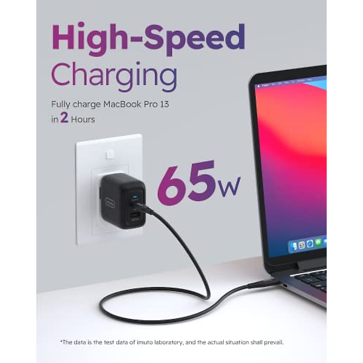 imuto 65W USB C Charger,Laptop Charger GaN PPS Fast Dual-Port USB C Adapter Compatible with MacBook Pro Air, iPad Pro, Steam Deck,Chromebook, GalaxyBook,Pixelbook, Surface and 65W/60W/45W/30W Devices