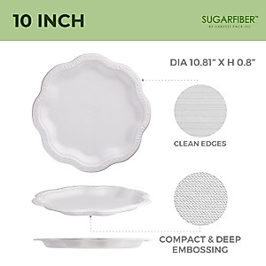 SUGARFIBER 10-inch Compostable Disposable Paper Plates, White Floral Acanthus Collection [50 COUNT]