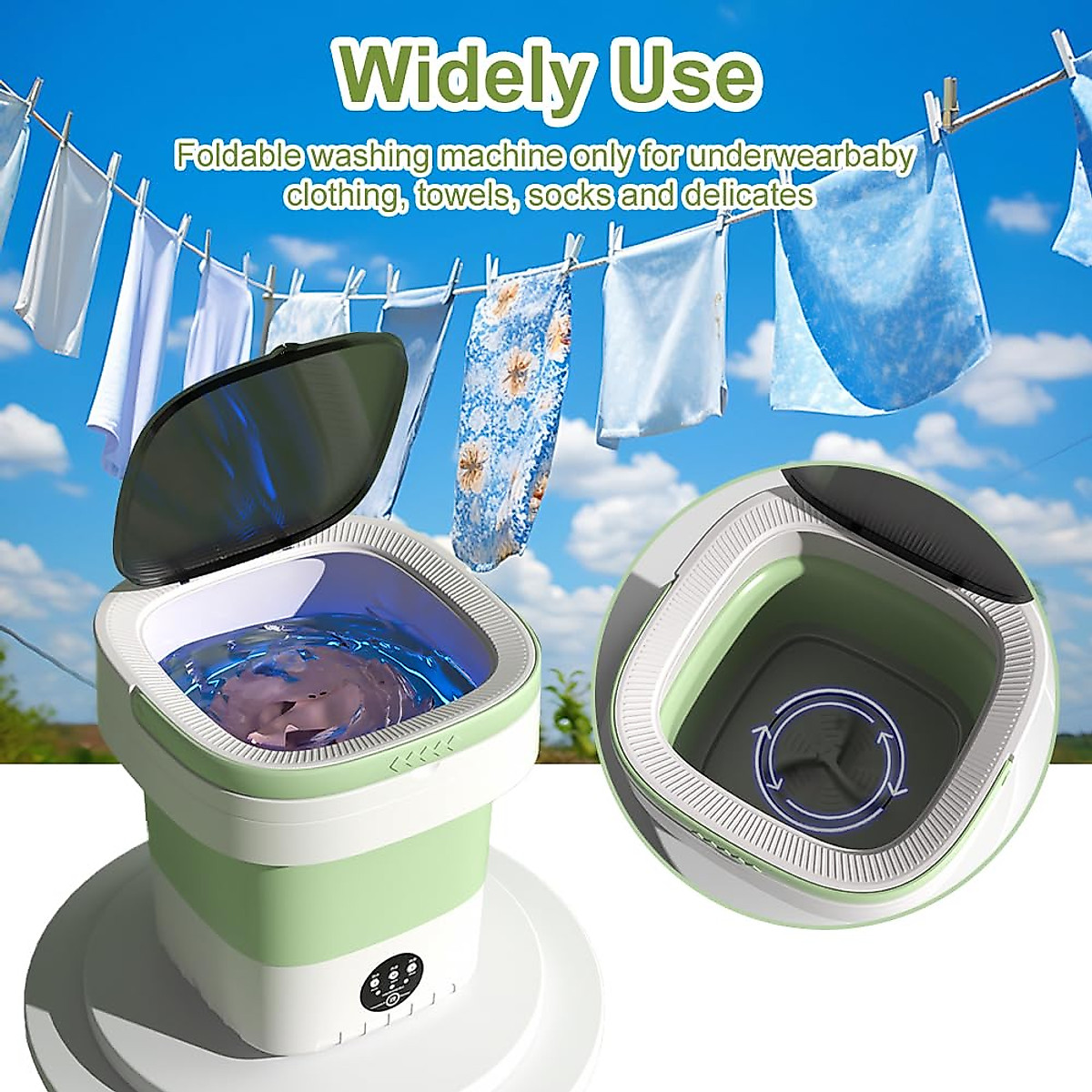 Portable Washing Machine, 12L Upgraded Large Capacity Foldable Mini Washer, Deep Cleaning for Underwear, Baby Clothes, and Small Clothes, Suitable for Apartments, Dormitories, Hotels