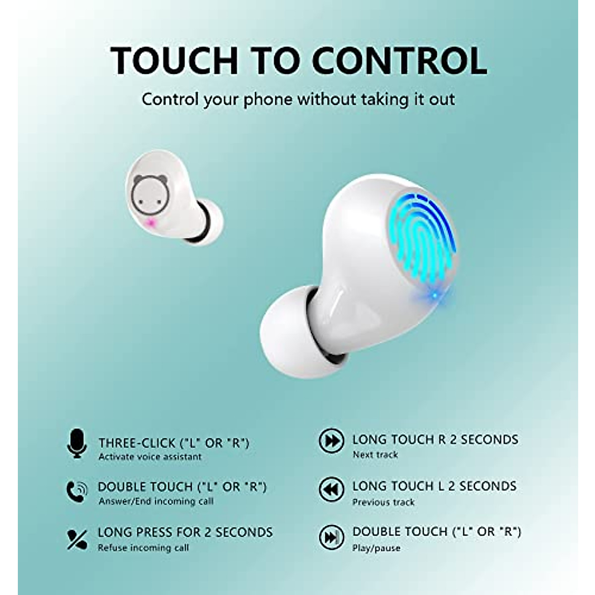 AMAFACE Panda Kids Earbuds Cute Wireless Earbuds and in-Ear Headphones Gifts for School Girls and Boys - Great for Kids who Listen to Songs, Study, Exercise and Love Animals,Headphone case White…