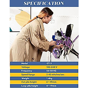 Tufting Gun, Carpet Weaving Machine, 2 in 1 Cut and Loop Pile Electric Tufting Gun, 5-45 Stitches/s High Speed Rug Gun, 4-19mm Adjustable Pile Height, Hand Tufting Gun for Handmade DIY (Tufting cloth)