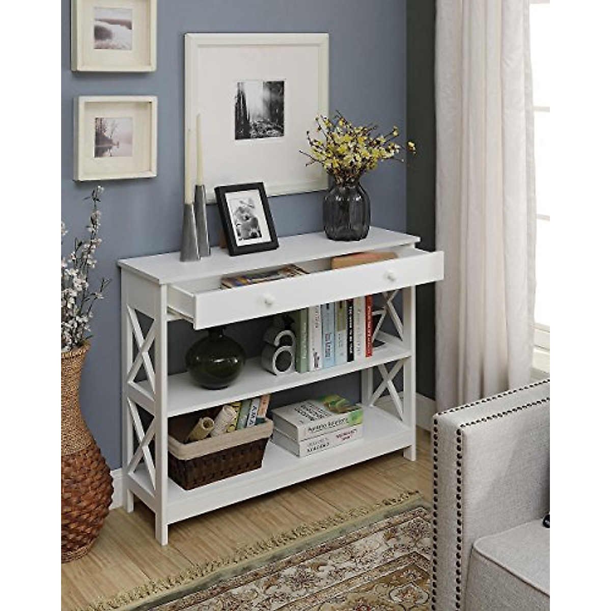 Convenience Concepts Oxford 1 Drawer Console Table with Shelves, White