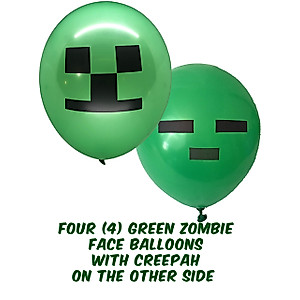 Party Ninja 24 Pack of Extra Large Pixel Miner Crafting Birthday Balloons - Double Sided Prints - 12" Party Balloons For Birthday Party Decorations