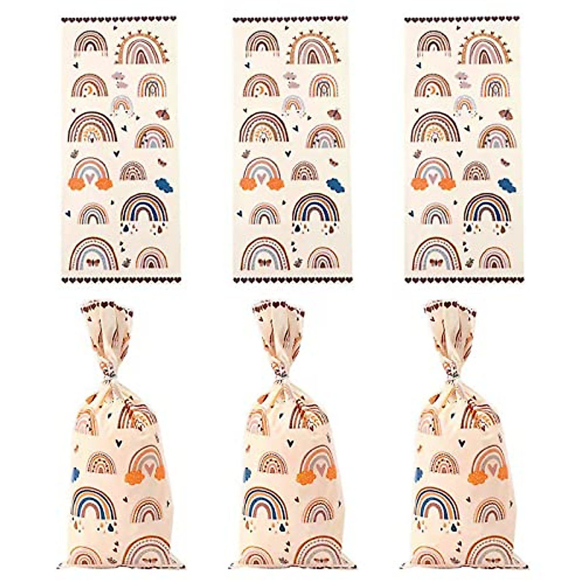 RS 50Pcs Boho Rainbow Cellophane Bags Boho Rainbow Candy Bags Rainbow Party Bags Goodie Bags Treat Bags with 50Pcs Twist Ties for Boho Rainbow Themed Birthday Party Bags