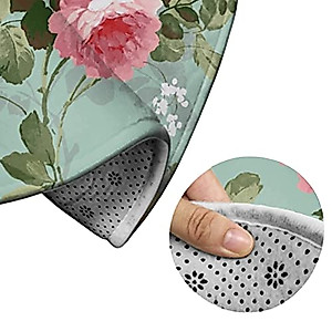 Luxury Soft Round Area Rug Home Decor for Bedroom Living Room Office, Shabby Chic Flowers Roses Pedals Dots Leaves Buds Spring Season Theme, Fashion Throw Rug Circle Carpet, 5ft Diameter