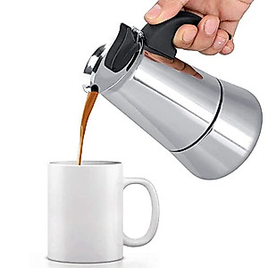 100ml Stovetop Espresso Maker, Portable Stainless Steel Espresso Coffee Maker Electric Heating Mocha Pot for Home