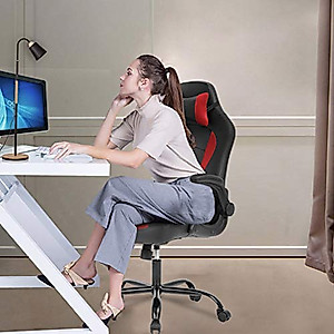 BestOffice PC Gaming Chair Ergonomic Office Chair Desk Chair with Lumbar Support Flip Up Arms Headrest PU Leather Executive High Back Computer Chair for Adults Women Men (Red)