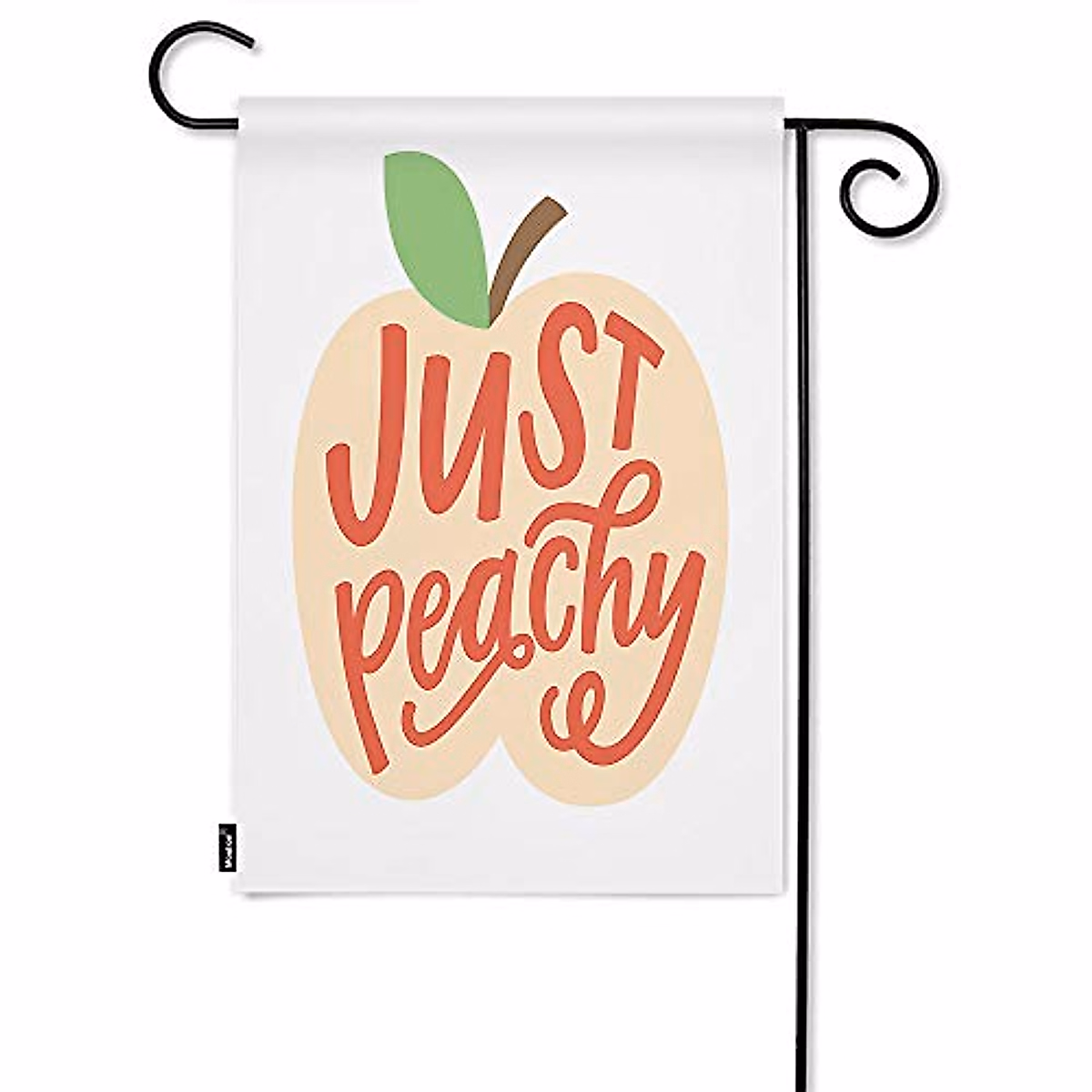 Moslion Peach Garden Flag 12x18 Inch Just Peachy Quote Word Hand Lettering Leaf Fruit Summer Seasonal Garden Flag Outdoor Decorative Double-Sided Cotton Linen