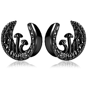DOEARKO 2PCS Ear Gauges Cute Mushrooms Saddle Ear Plugs Tunnels 316 Stainless Steel Hypoallergenic Earrings Gauges for Ears Expander Body Piercing Jewelry (8mm(0G), Black)