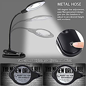 Magnifying Glass lamp, Dylviw 2X Magnifier Light with Metal clamp, Table Base Holder USB Powered Classic Black Portable Clip Desktop Magnifying lamp, Great for Daily Reading, Hobbies, Workbench