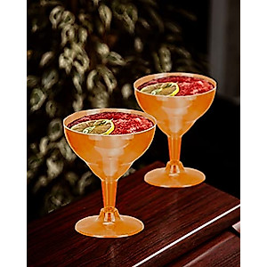 DecorRack 24 Neon Margarita Glasses, Plastic Party Champagne Cups, Perfect for Outdoor Parties, Weddings, Picnics, Stackable Stemmed, Reusable, Shatterproof Disposable Wine Glasses (Pack of 24)