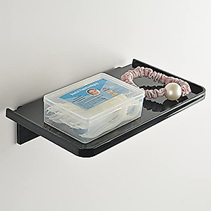 JDGOOMA Acrylic Floating Wall Shelves - Small Stick-on Wall Mounted Phone Shelf Holder Wipes Rack Smart Speaker Shelf for Bathroom,Kitchen,Toilet,Bedroom,Office - Black