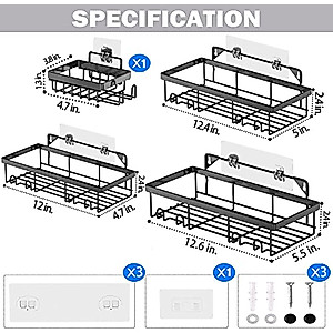 APPBYER Adhesive Shower Caddy Shelf with 14 Hooks Organizer Rack(3 Pack) & 1 Soap Dish,Bathroom Shower Shelves Wall Mounted Shower Rack Bathroom Organizer - No Drilling for Home Inside