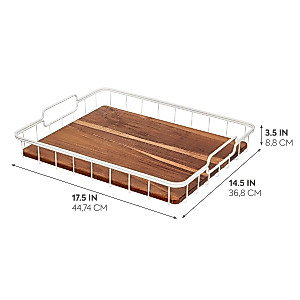 The Ría Safford Collection by iDesign Acacia Wood and Wire Serving Tray, 14.5" x 7.5" x 3.2", Coconut