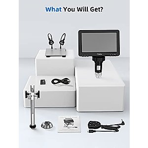 Elikliv 7" LCD Digital Microscope 1200X, 1080P Coin Microscope with Wired Remote, 12MP Ultra-Precise Focusing, 10 LED Fill Lights, PC View, Metal Stand, Windows/Mac Compatible, 32GB