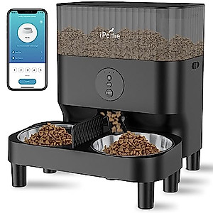 iPettie Automatic WiFi Pet Feeder for 2 Pets, 5L/21 Cup Capacity, 1-10 Meals Per Day, Adjustable Bowl Height, Smart Dog Cat Feeder with 2 Stainless Steel Bowls, Voice Recording, 2.4G WiFi App Control