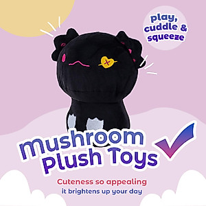 NOMASET Mushroom Plush Kawaii Stuffed Animal Mushroom Pillow Cuddle Buddy with Extra-Soft Fabric and Filling - Cute Mushroom Stuffed Animal for Stress Relief, Room Decor, Plush Gifts 8 Inch Black