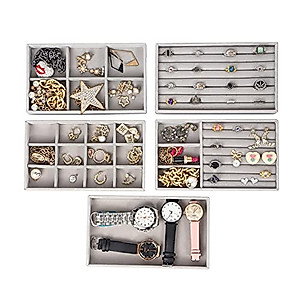 Cq acrylic Jewelry Organizer With 5 Drawers Clear Acrylic Jewelry Box Gift for Women Mens kids and Little girl Stackable Velvet Earring Display Holder for Earrings Ring Bracelet Necklace Holder,Grey
