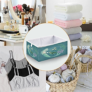 Emelivor Mermaid Turtle Cube Storage Bin Foldable Storage Cubes Waterproof Toy Basket for Cube Organizer Bins for Nursery Toys Kids Books Closet Shelf Office - 11.02x11.02x11.02 IN