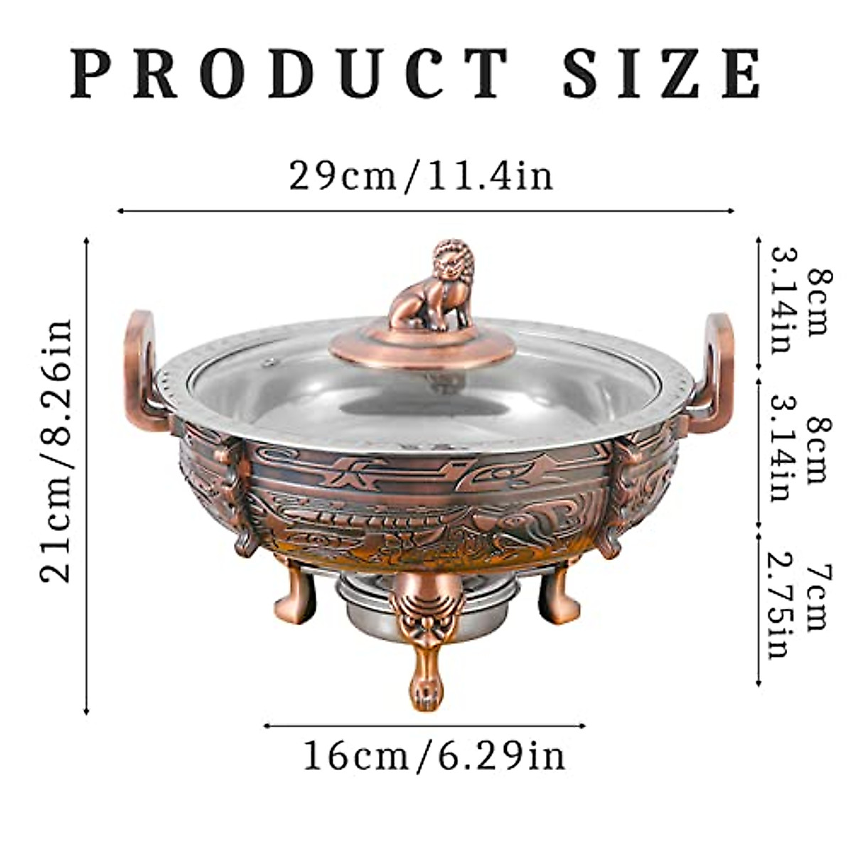 26cm Chafing Dishes & Food Warmers, Round Chafer Catering Buffet Tray Server Set with Food Pan and Fuel Holders, for Caterings Parties Daily Use,Red Bronze