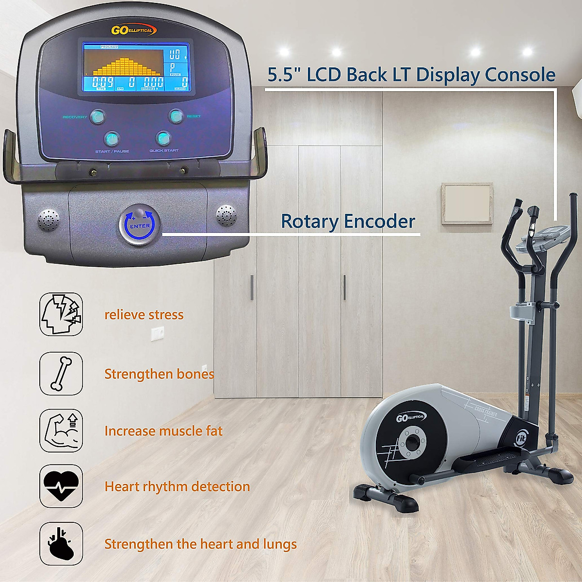 V-200T Standard Stride 17” Programmable Elliptical Exercise Cross Trainer Machine for Cardio Fitness Strength Conditioning Workout at Home or Gym