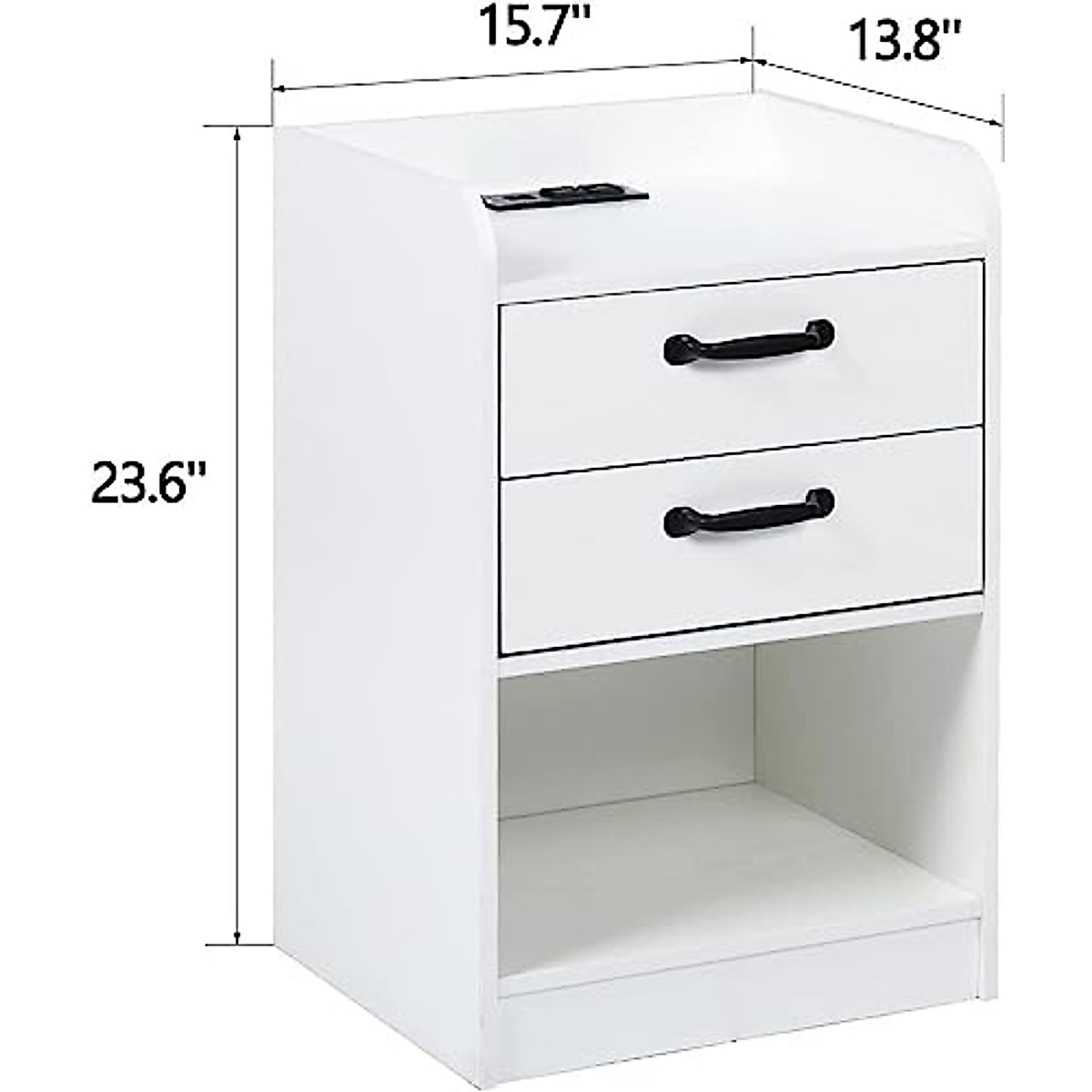 White Nightstand Set of 2 with Charging Station and LED Lights, Modern End Side Table with 2 Drawers and Open Storage for Living Room, Night Stands for Bedrooms Set of 2 White