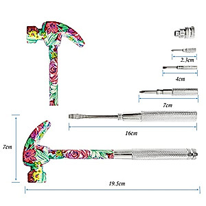 Multitool Hammer, All In One Screwdriver Hammer Tools Set with Screwdriver Anti-Slip Grip Handle Print Floral Hammer Screwdriver Tool Set Best Gift for Birthday Valentine's Mother's day (Pink)