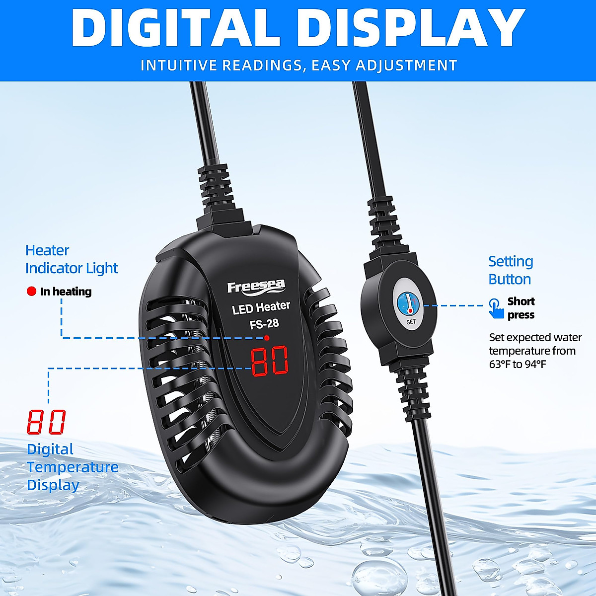 FREESEA Aquarium Fish Tank Heater: 100W Small Submersible Turtle Heater with Adjustable Temperature External Controller for Betta | Saltwater | Freshwater | 10-20 Gallon