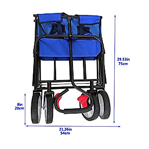 Wagon Cart with Wheels Foldable,Utility Garden Cart,Utility Collapsible Folding Wagon with Heavy-Duty Steel Frame,Camping Folding Wagon,Trolley Cart for Garden,Outdoor Travel (Blue)